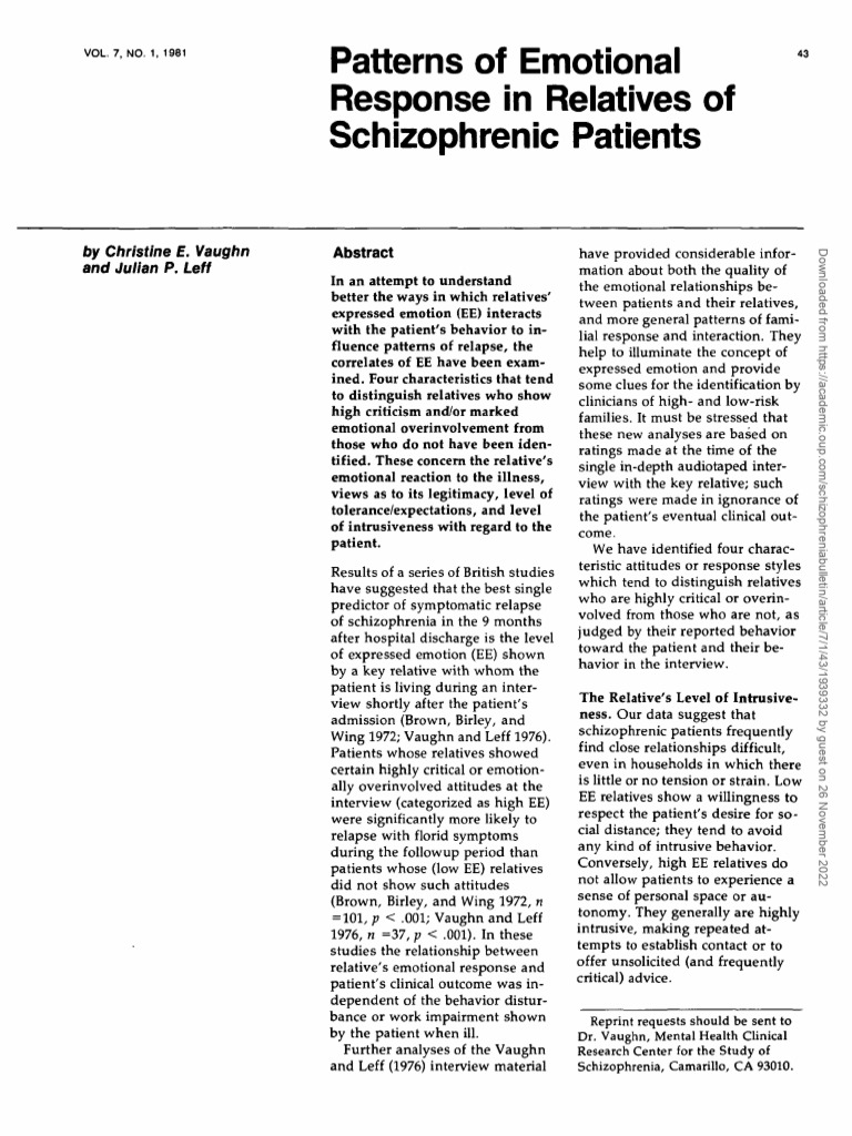 2 Patterns of Emotional Response in Relatives of Schizophrenic Patients ...