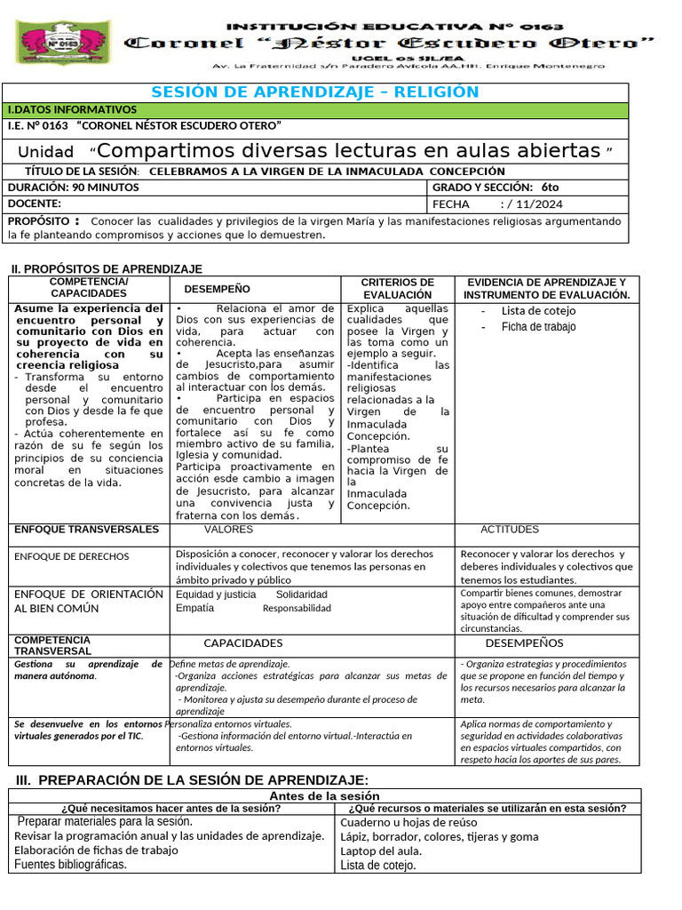 Sesión de Religión Viernes 06 | PDF | Aprendizaje | Fe
