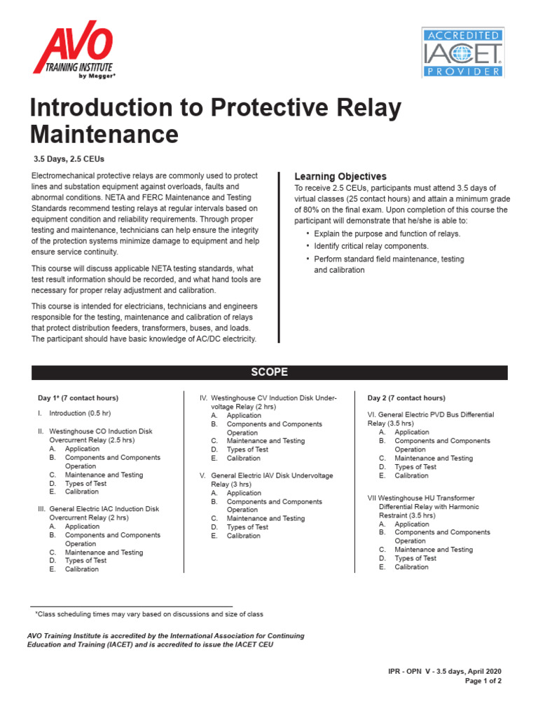 Introduction To Protective Relay Maintenance Training | PDF | Relay ...