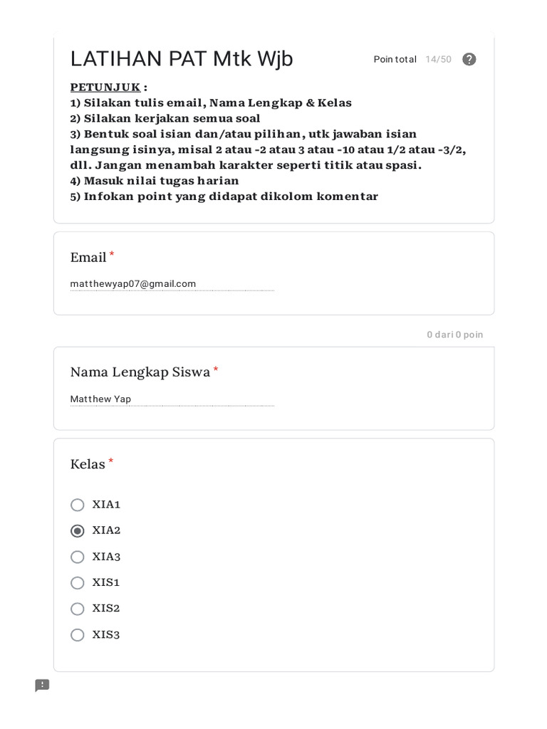LATIHAN PAT MTK WJB | PDF