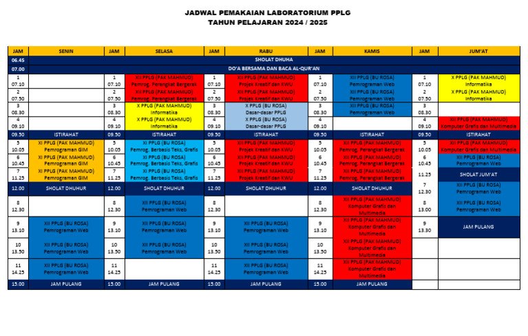 JADWAL LAB PPLG 2024-2025 | PDF