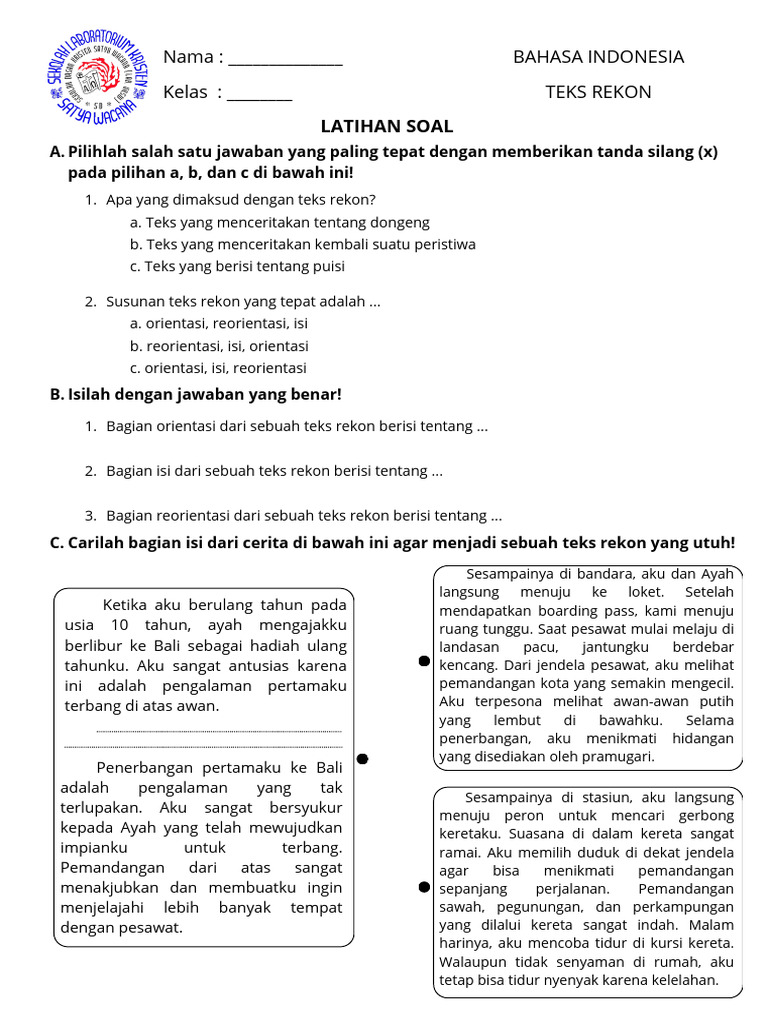 Soal Teks Rekon Kelas 9 dan 10 | PDF