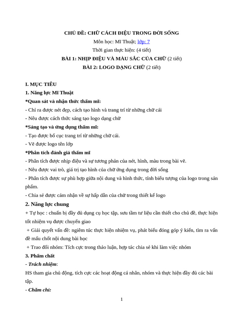 GIÁO ÁN CTST 7 Ban 1 CN | PDF