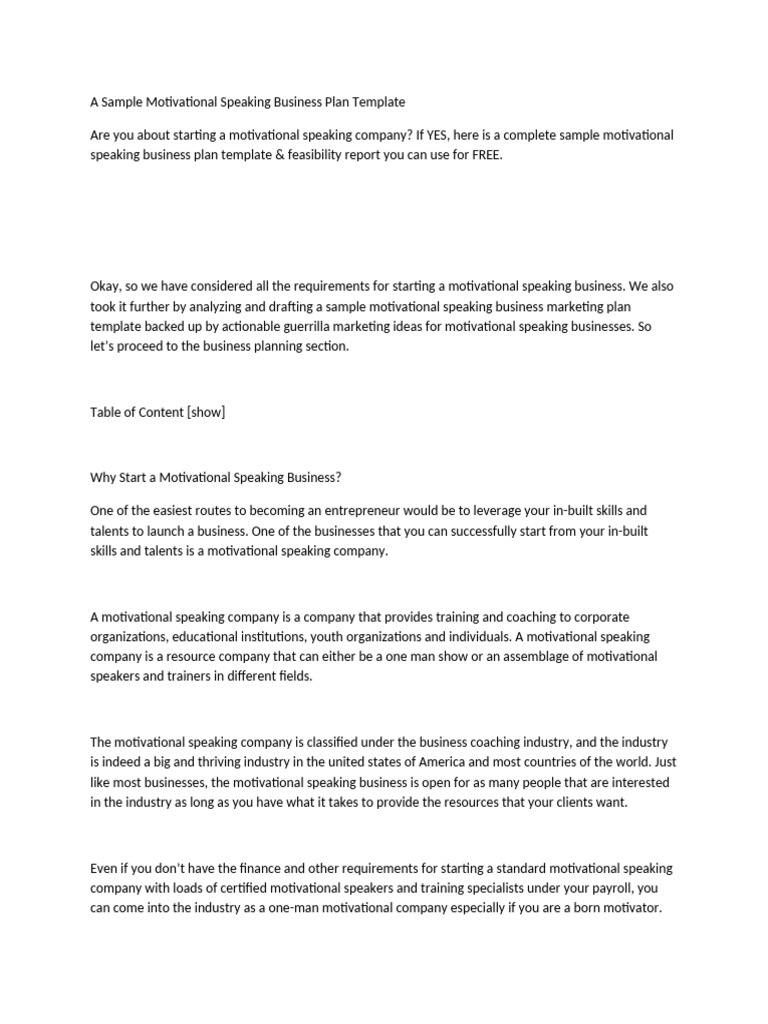 Motivational Speaking Business Plan Template | PDF | Point Of Sale | Banks