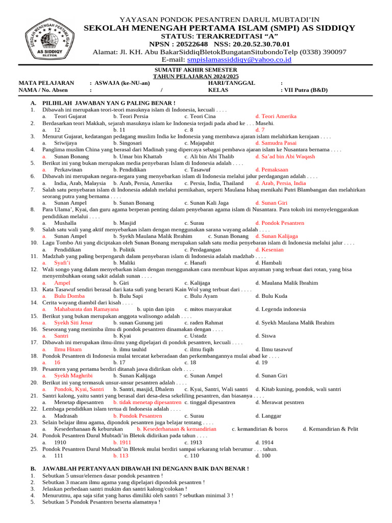 Aswaja 7 TA 2024 | PDF