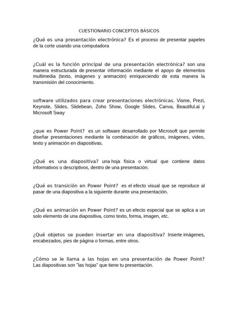 cuestionario conceptos básicos | PDF
