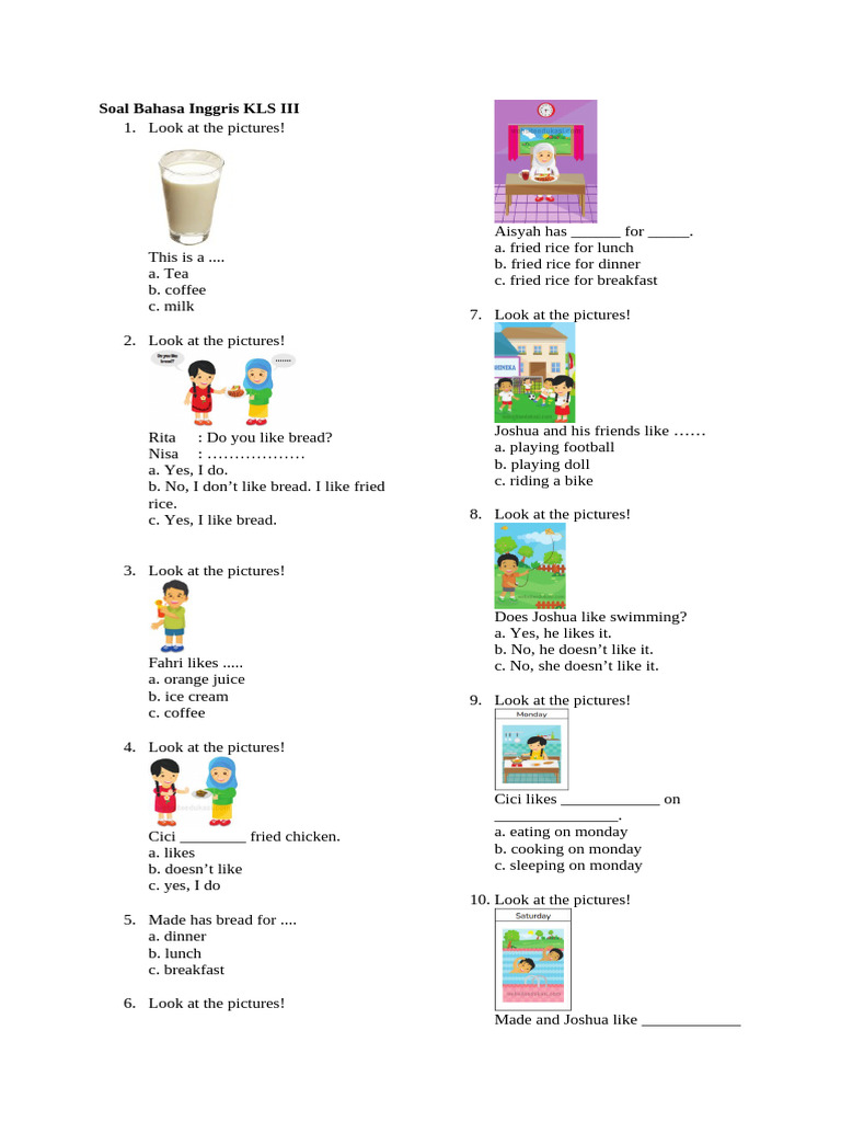 SOAL BASING KLS 3 | PDF | Lunch | Asian Cuisine