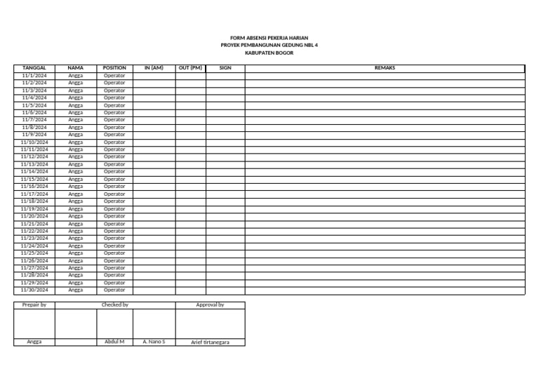 Absen Operator Excavator - Angga | PDF