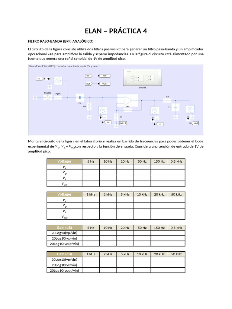Practica 4 - Filtro BPF analógico (2) | PDF