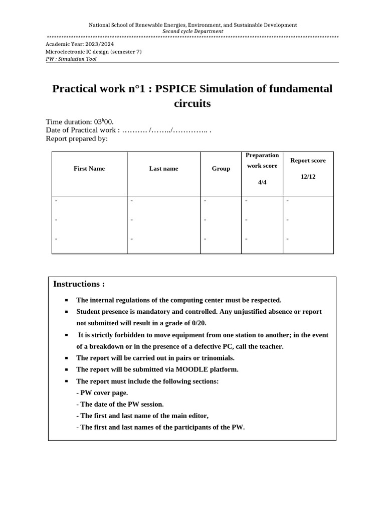 TP01-PSPICE Simulation of Fundamental Circuits (Microélectronic IC Design) | PDF | Electrical ...