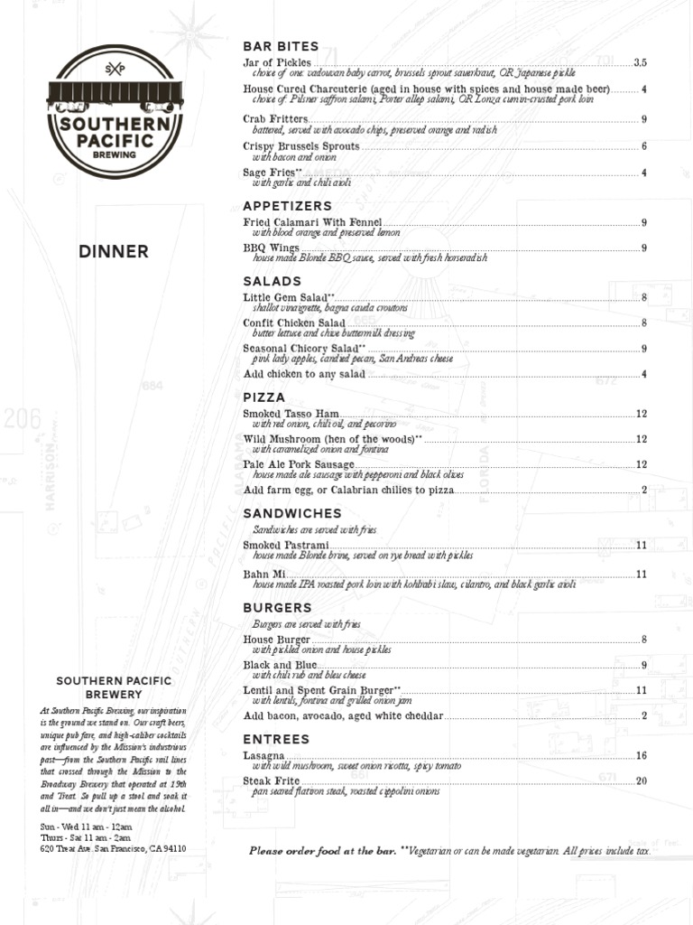 Southern Pacific Dinner Menu | PDF | Pickling | Salad