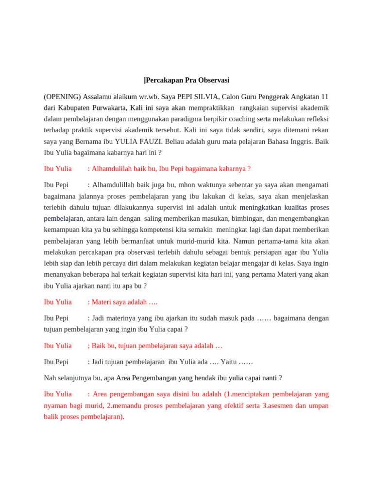 Naskah Pra Observasi | PDF