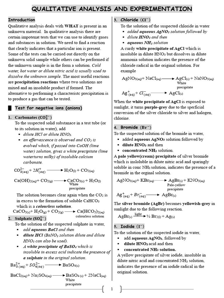 Qualitative Analysis and Experimentation | PDF | Hydroxide ...