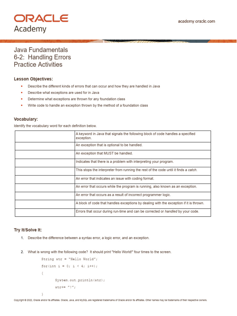 JF 6 2 Practice | PDF | Java (Programming Language) | Error