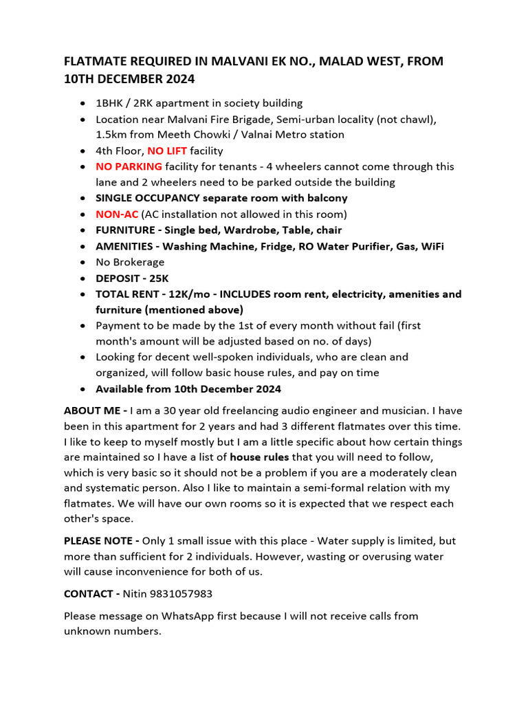 Flatmate Required | PDF