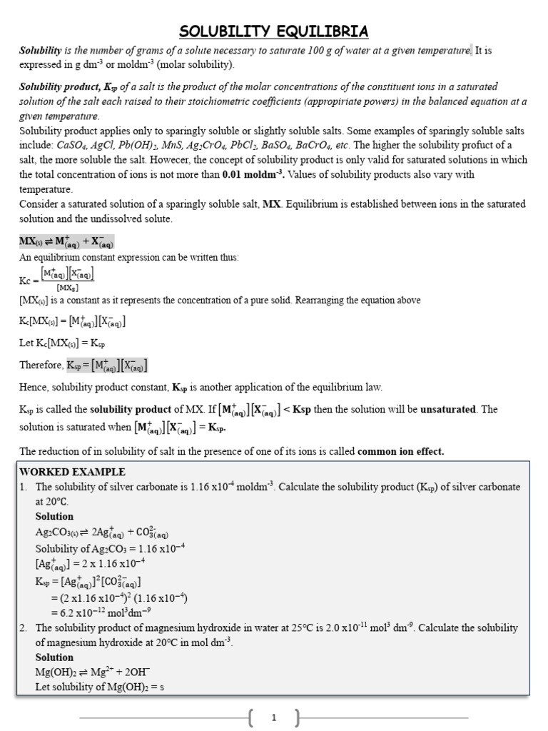 Solubility Product | PDF | Precipitation (Chemistry) | Solubility