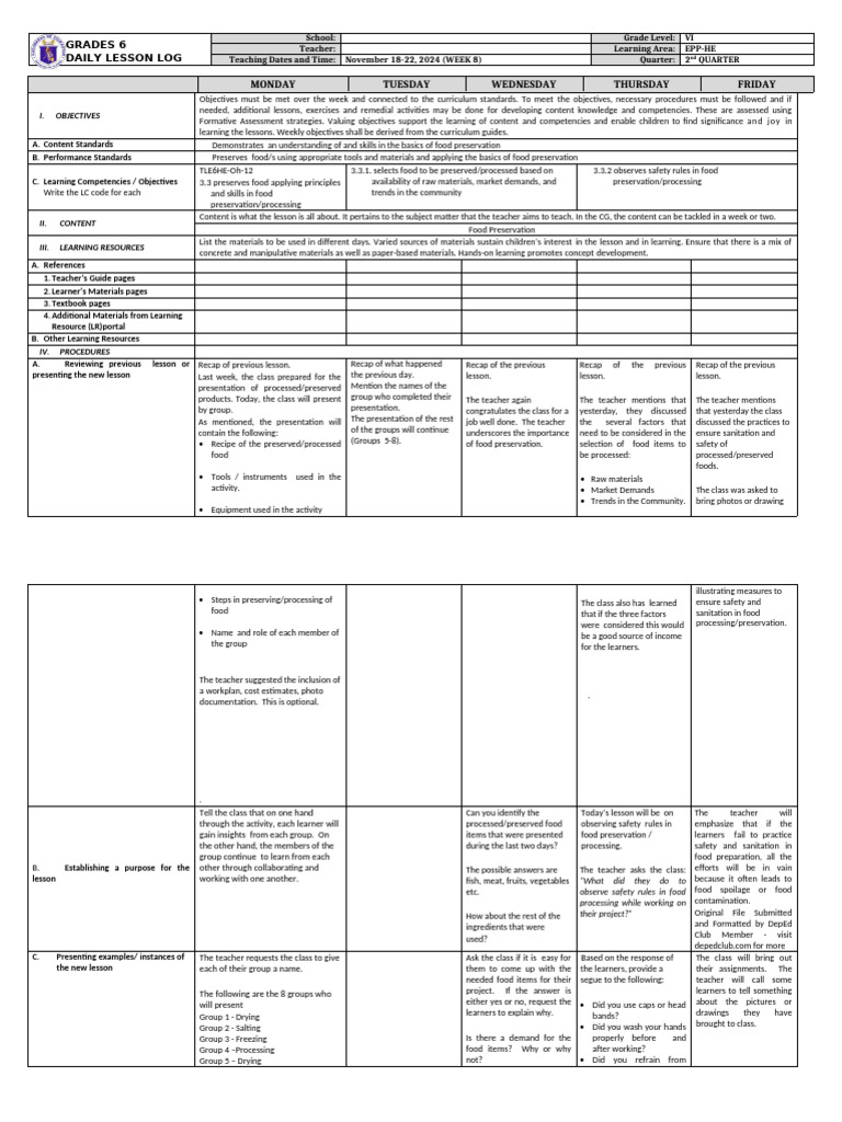 DLL_TLE 6_Q1_W8 | PDF | Learning | Teachers