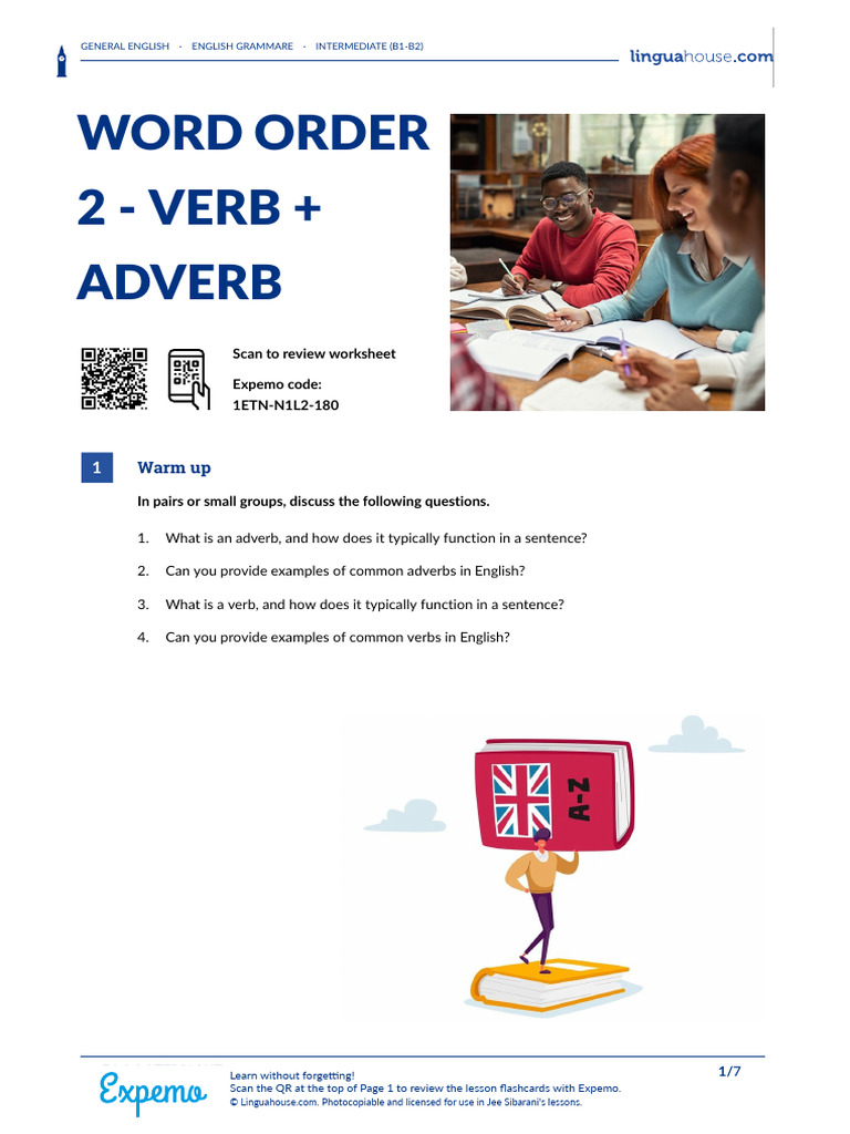 Word Order 2 Verb Adverb British English Student | PDF | Adverb ...