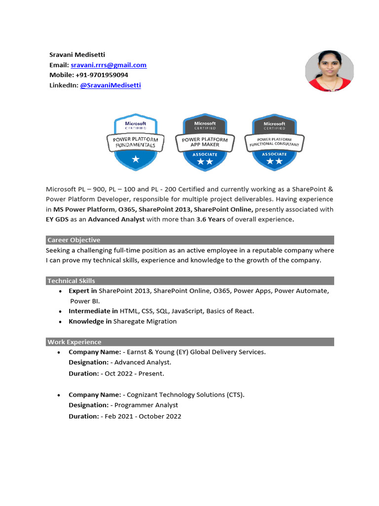 Sravani Medisetti Resume | PDF | Share Point | Computing