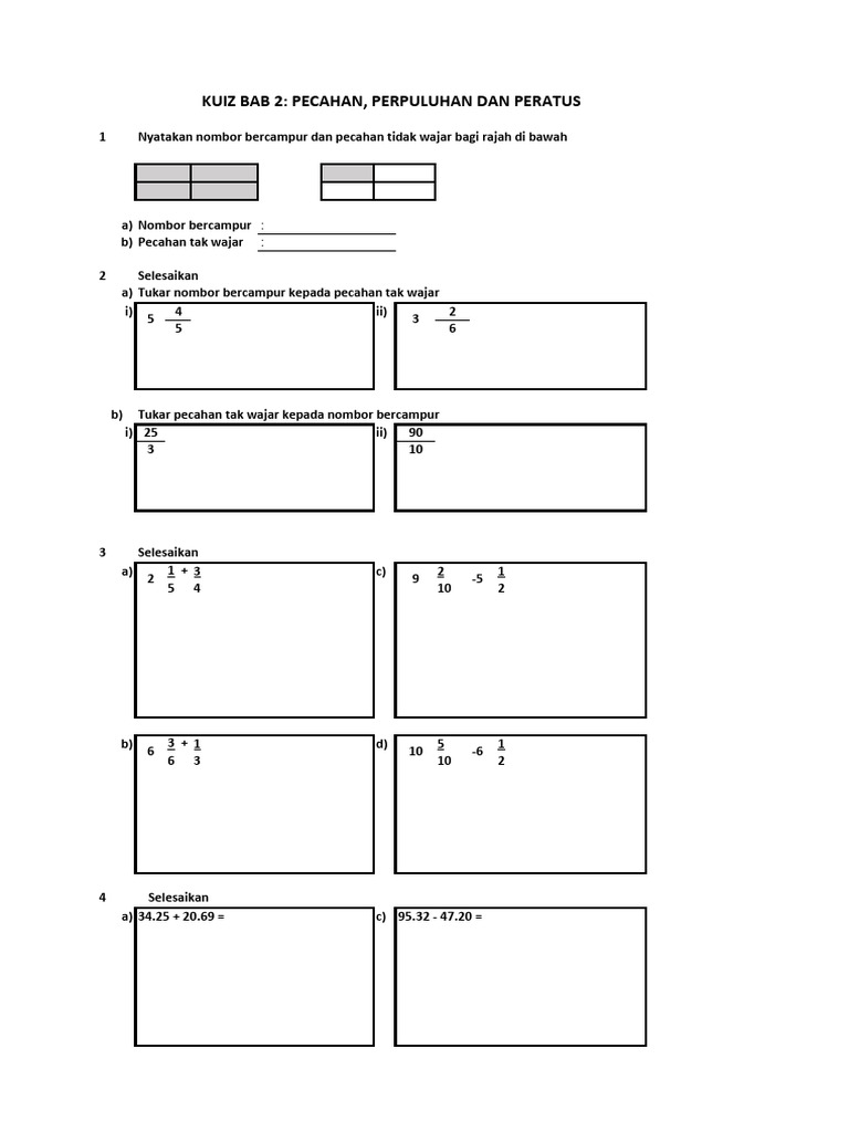 Kuiz Math Tahun 4 Unit 2 | PDF
