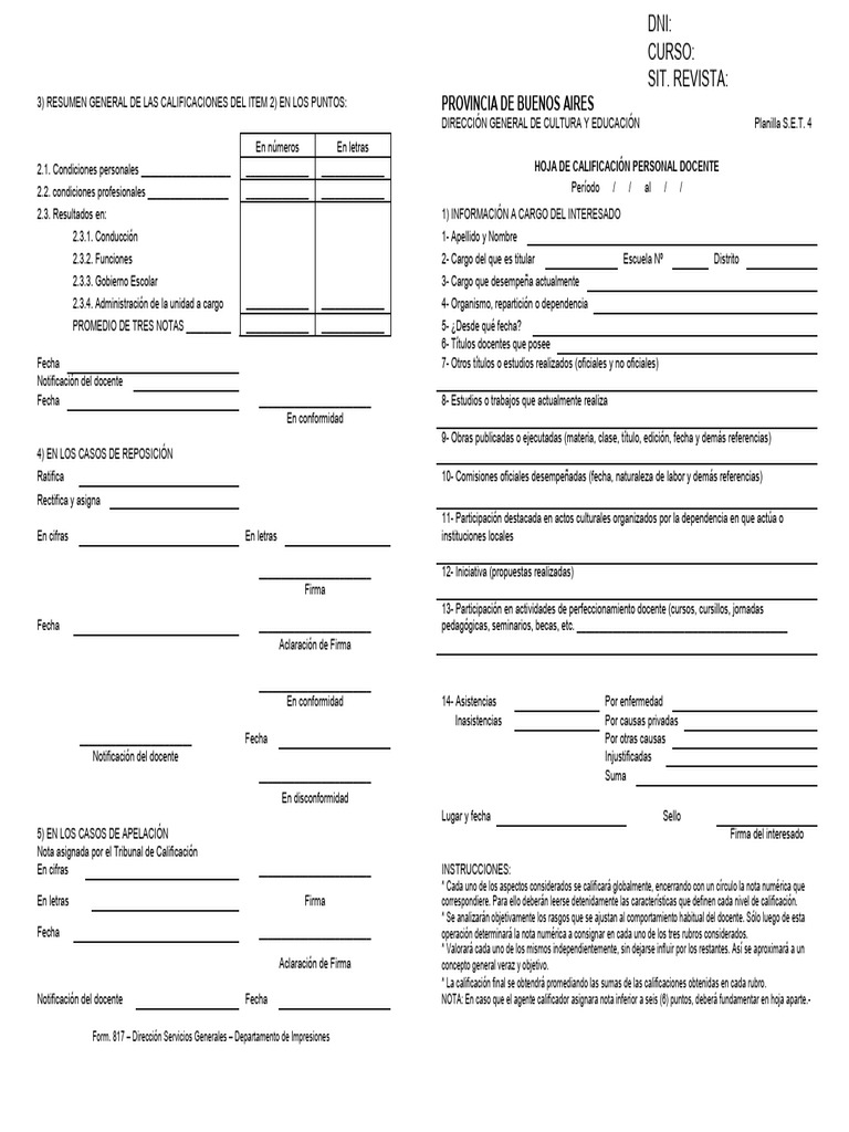 Formulario SET4 Calificacion | PDF