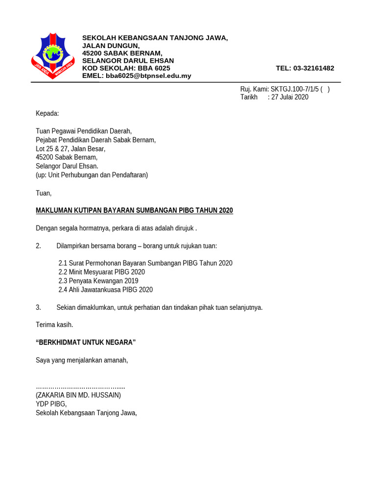 Surat Iringan Kutipan Sumbangan Pibg | PDF