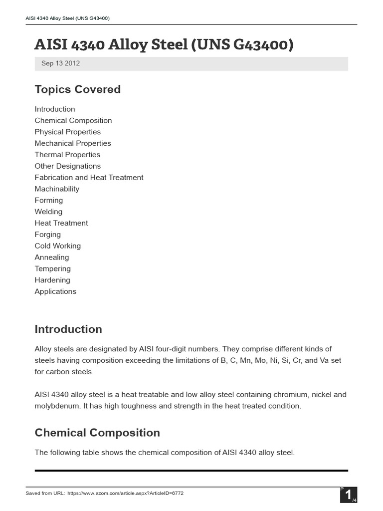 AISI 4340 Alloy Steel Guide | PDF | Heat Treating | Steel