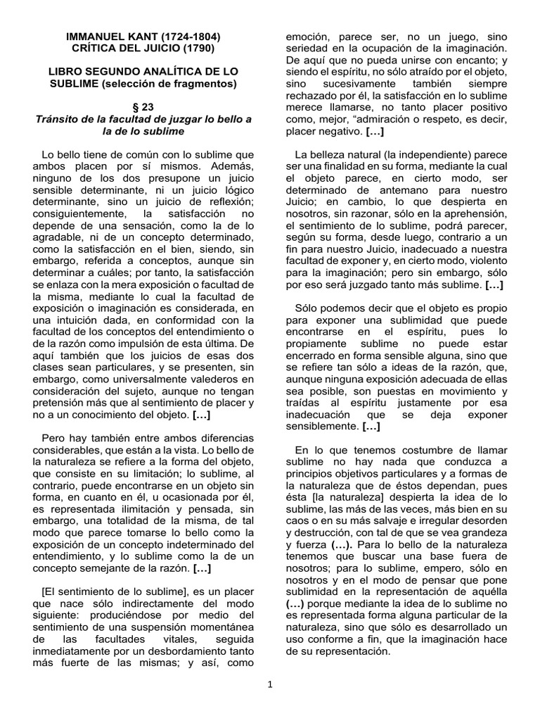 Análisis de lo Sublime en Kant | PDF | Razón | Estética