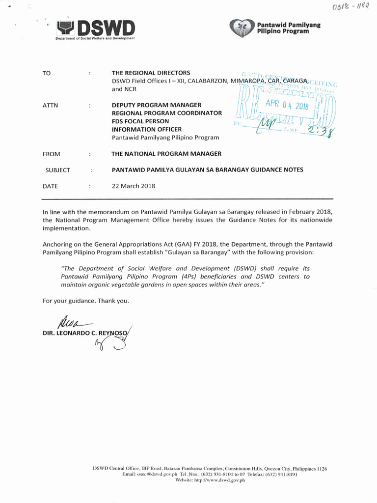 Pantawid Pamilya Gulayan Sa Barangay Guidance Notes | PDF