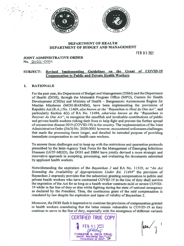 DOH DBM Joint Administrative Order No 2022 0001 Re Revised Implementing ...