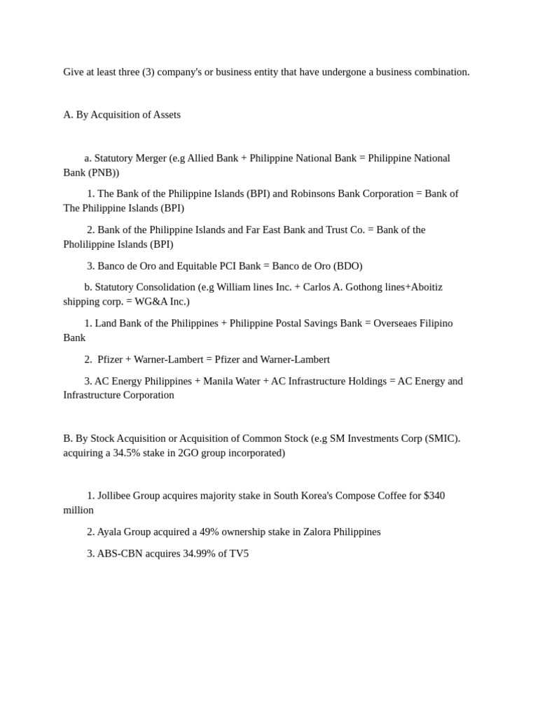 Business Combination Examples | PDF