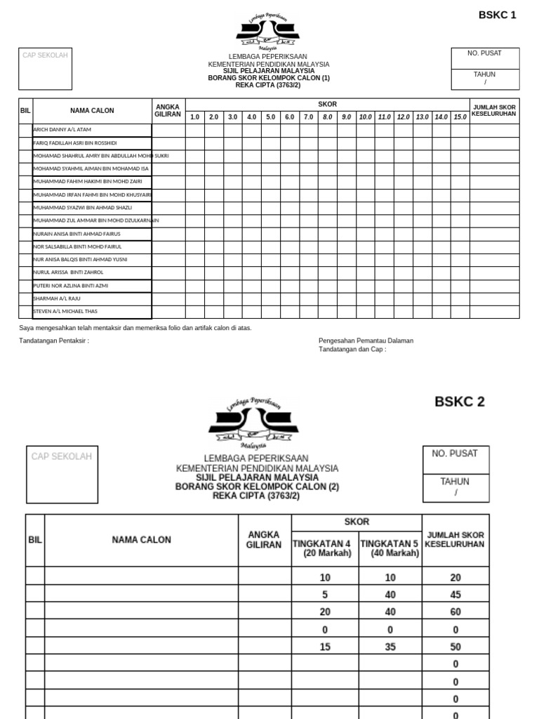 Borang 2 Dan 3 - bskc1 Dan Bskc2 | PDF