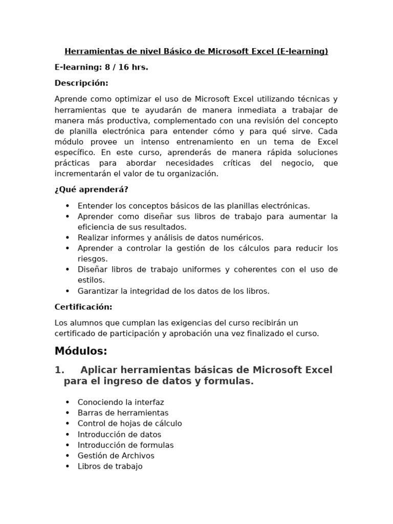 Brochure Excel Básico | PDF | Microsoft Excel | Hoja de cálculo