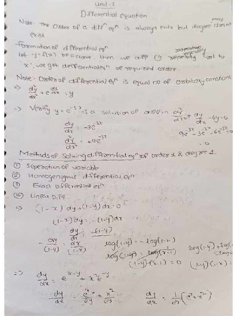 Maths Differential Equations Notes | PDF