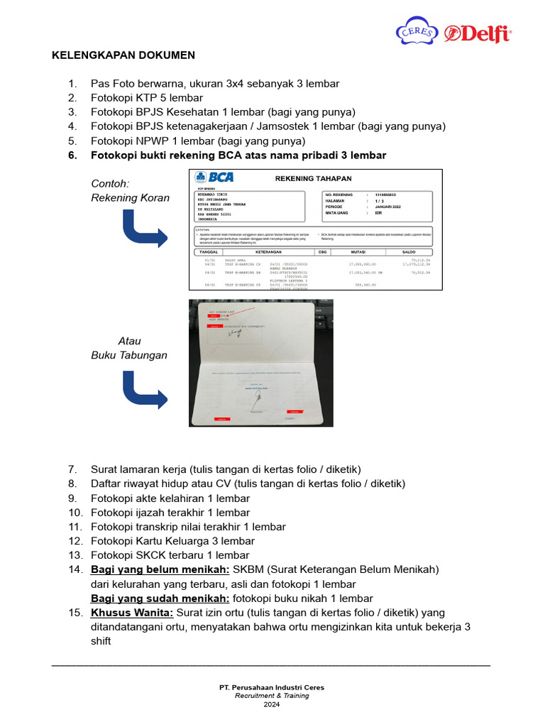 Kelengkapan Dokumen Karyawan Baru - 2024 | PDF