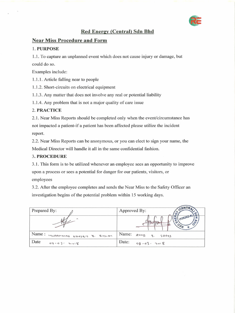 Near Miss Procedure | PDF