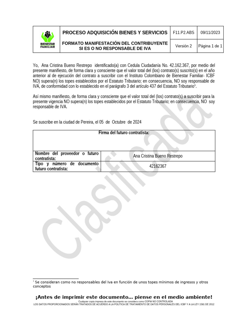 F11.p2.abs Formato Contribuyente Responsable o No de Iva v2 0 | PDF