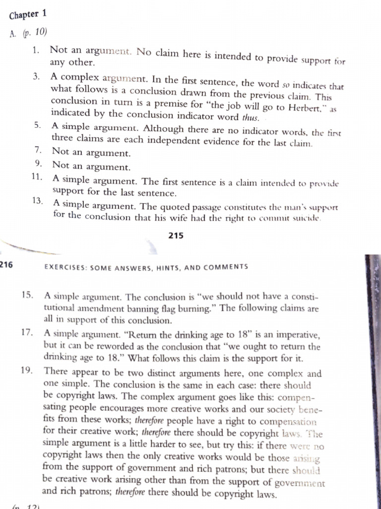 Chapter One - Answers For Exercises A Amd B | PDF | Argument