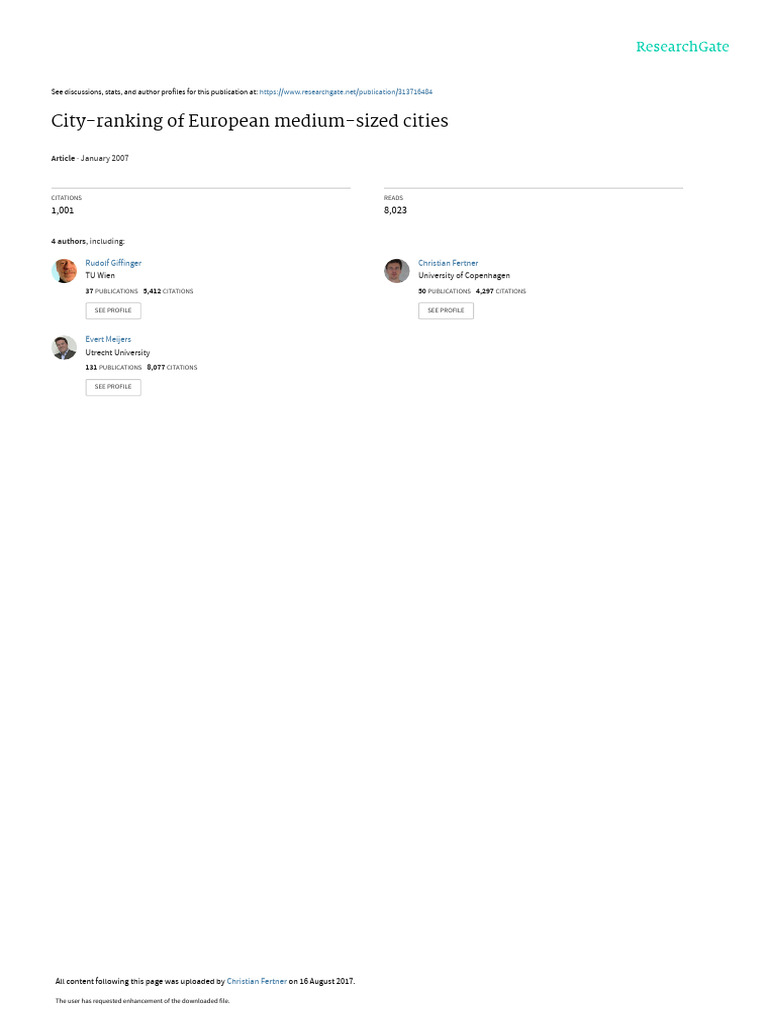 Giffinger_etal_2007_medium-sizedcityranking_IFHP | PDF | Urban Area ...