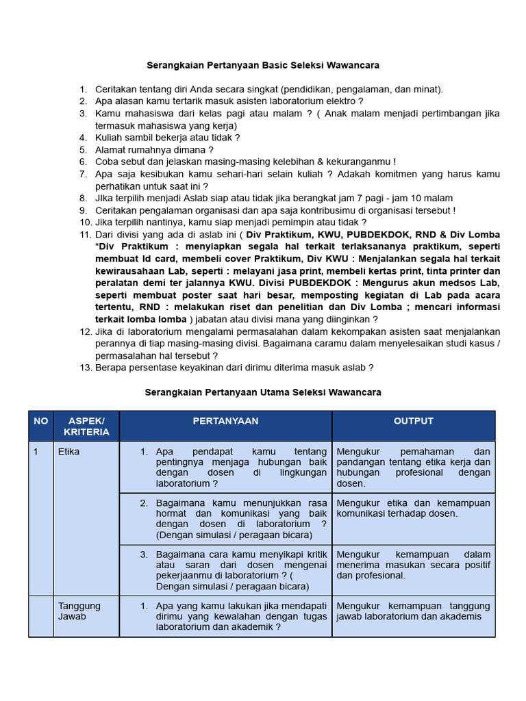 Form Seleksi Wawancara Aslab | PDF