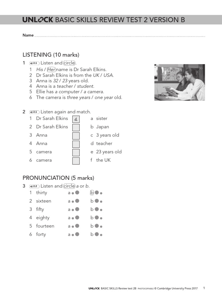 Basic Skills Review Test Unit 2 Version B | PDF