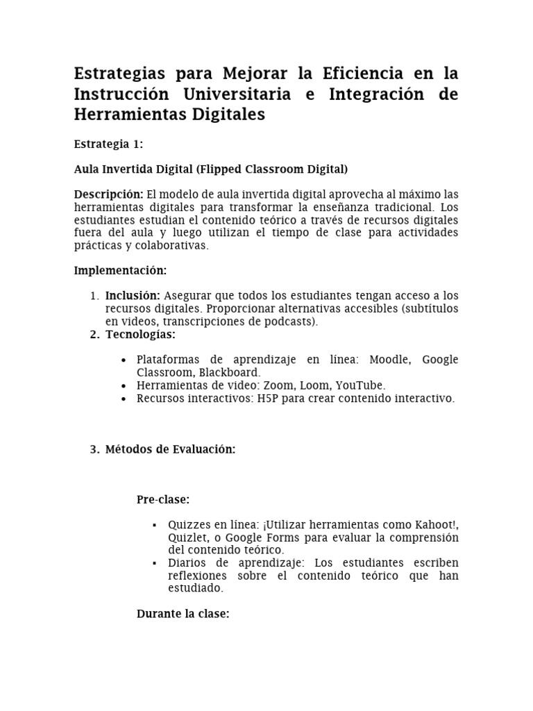 Estrategias para Mejorar La Eficiencia en La Instrucción Universitaria e Integración de ...