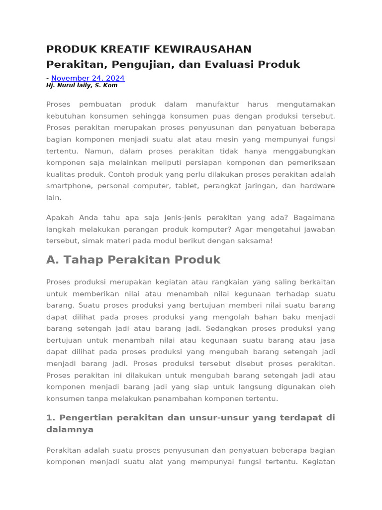 Perakitan, Pengujian dan Evaluasi Produk TKJ | PDF