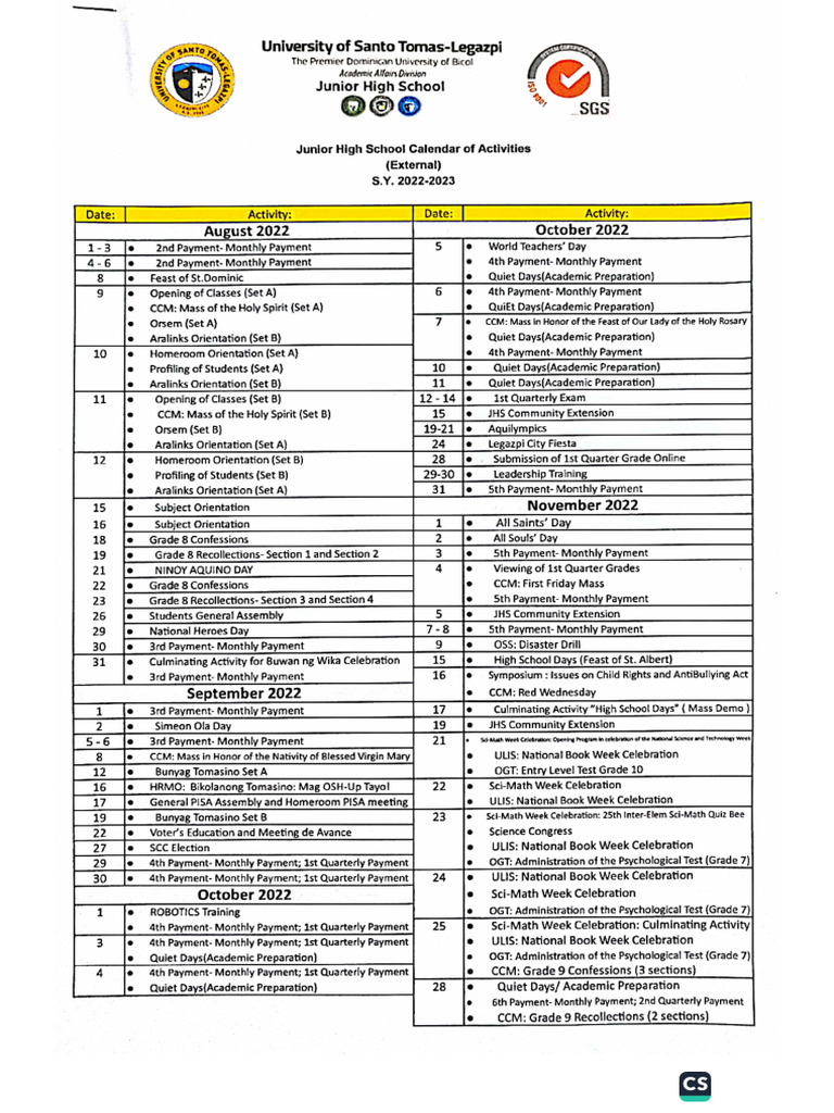 JHS-Calendar-of-Activities-External-Sy-2022-2023 | PDF