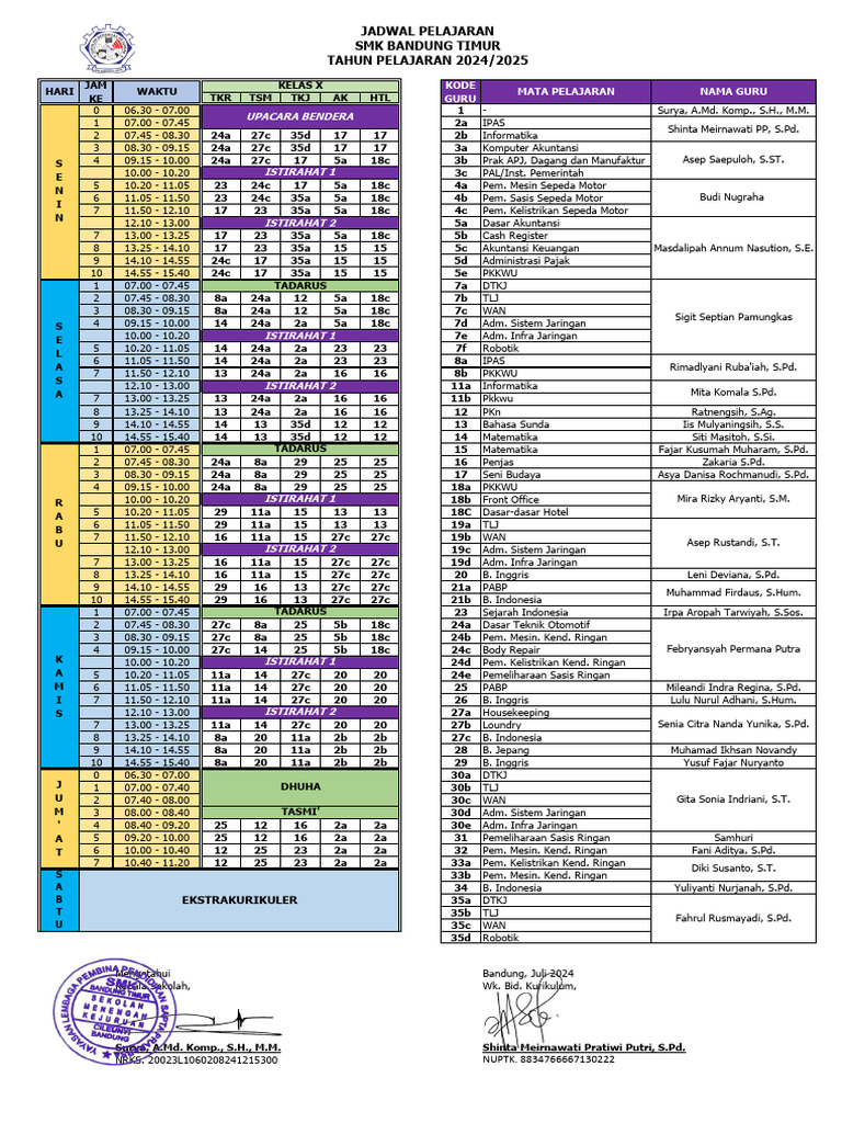 Jadwal Pelajaran X'2425 | PDF