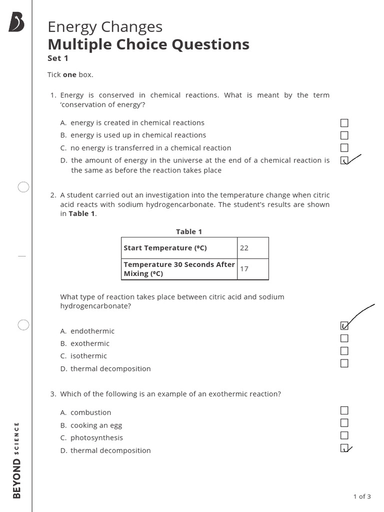 KS3 Science: Energy Changes Quiz | PDF | Chemical Reactions | Acid