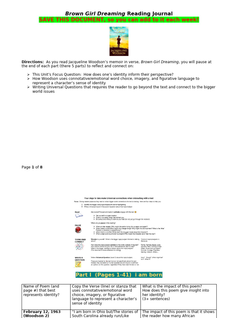 BGD Reading Journal - Updated For Part V | PDF