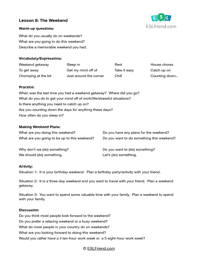 Int02 Lesson08 TheWeekend | PDF