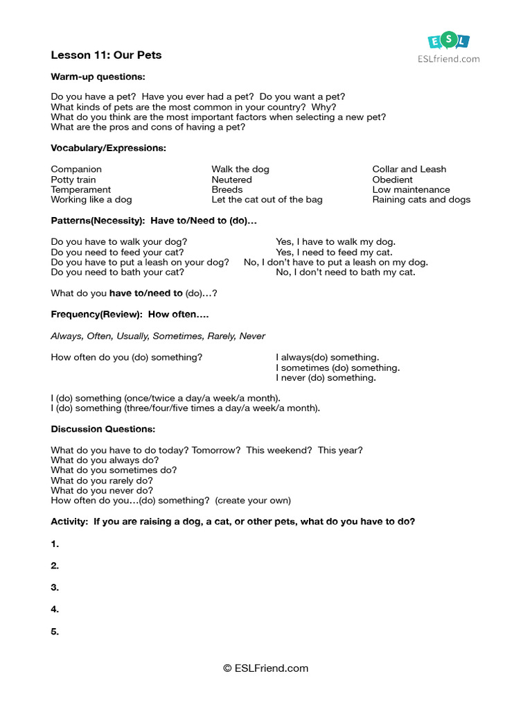 Int02.Lesson11.Pets_ | PDF