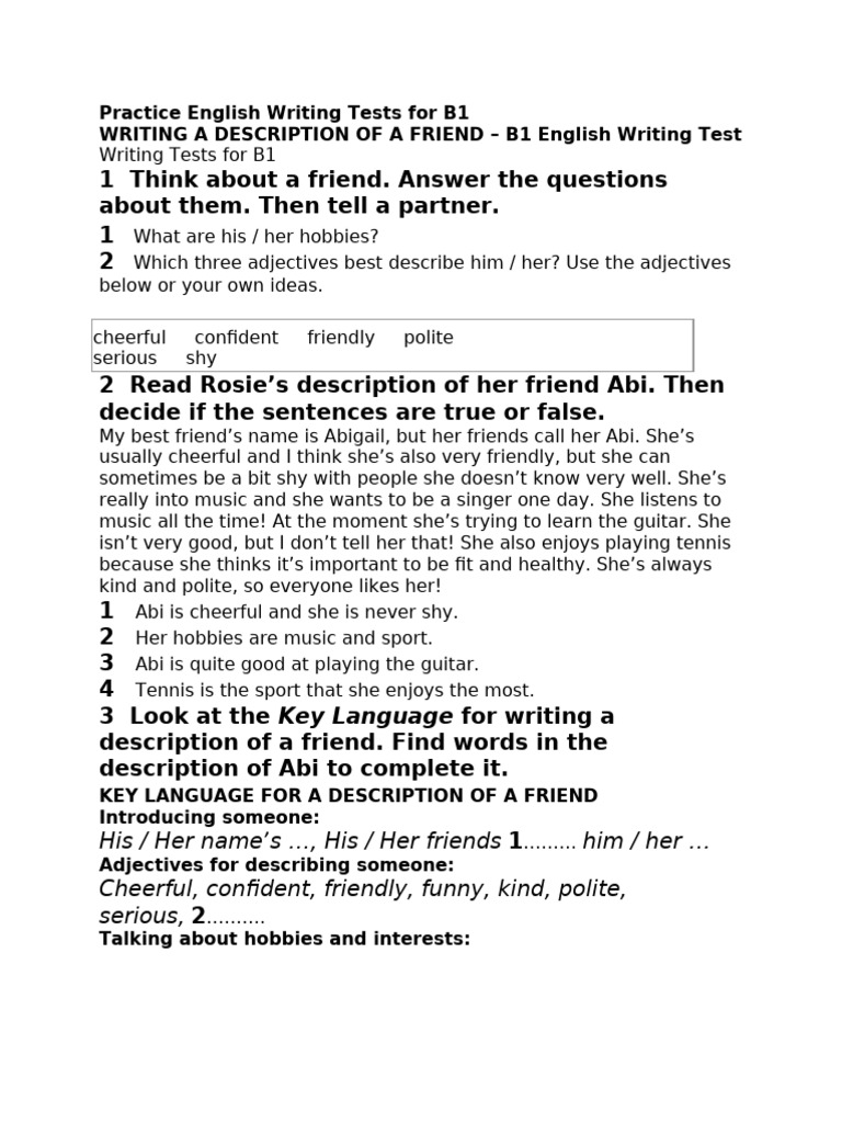 B1 Writing Test Practice Exercises | PDF | Adverb | Verb